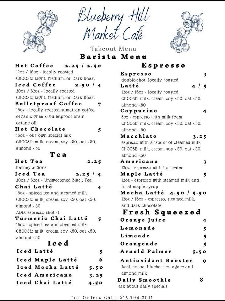 Menu at Blueberry Hill Market Cafe, New Lebanon, 515 US-20