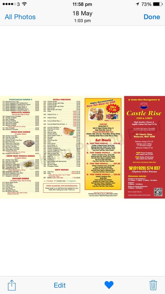 Menu at Castle Rise Fish & Chips restaurant, Runcorn