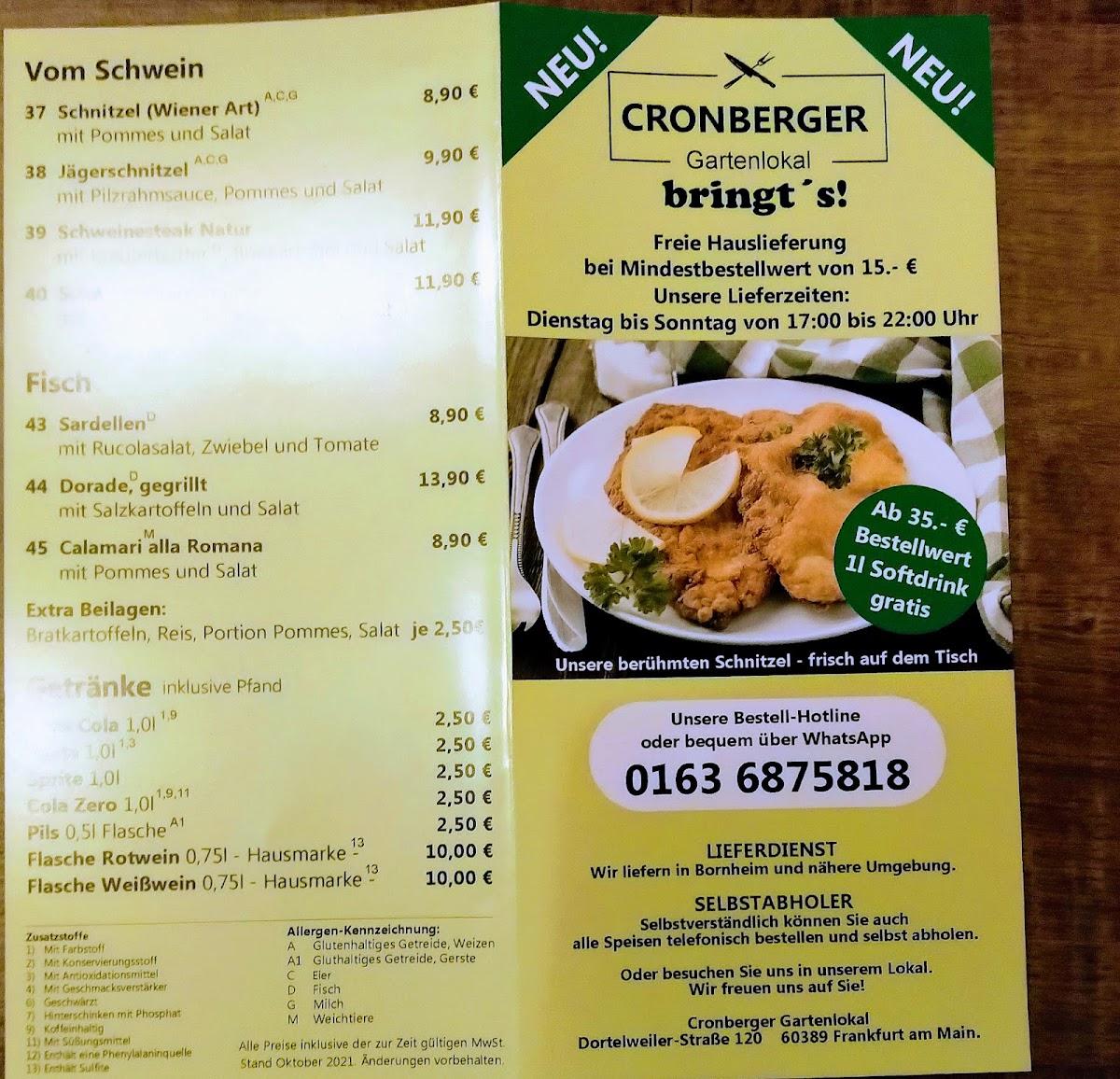 Speisekarte von Cronberger Gartenlokal restaurant, Frankfurt am Main