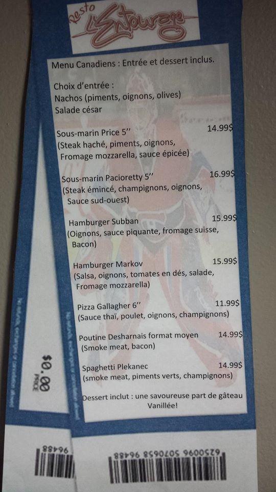 Menu at Resto L'Entourage restaurant, Amos