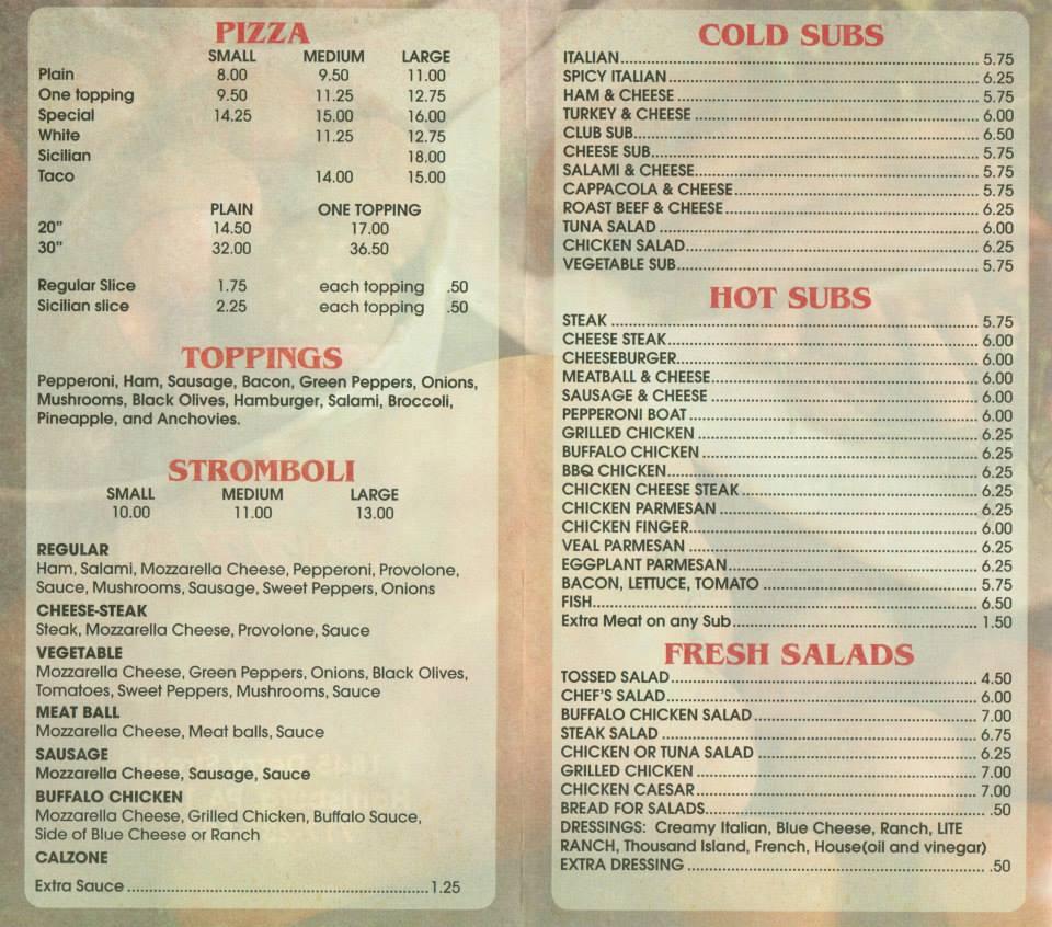 Menu at Sorrento Pizza pizzeria, Harrisburg