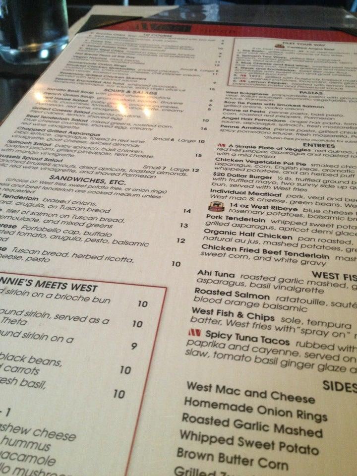 Menu at West restaurant, Oklahoma City, N Western Ave