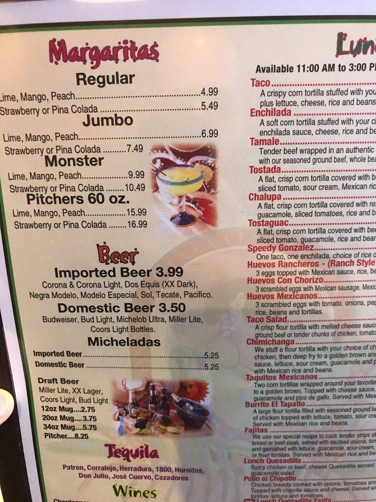 Menu at El Tapatio Cafe & Cantina, Denison