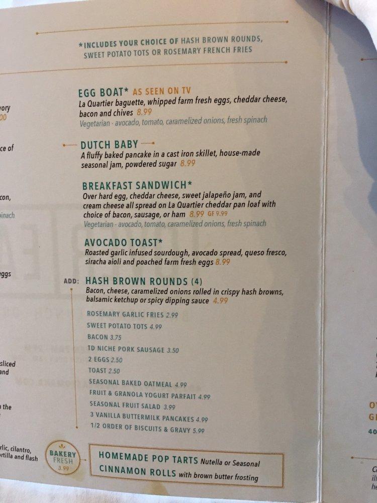 Menu at Over Easy restaurant, Omaha