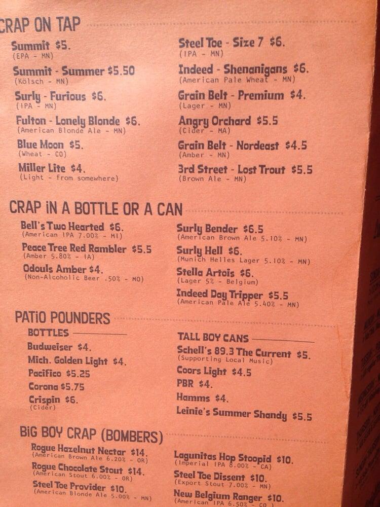 Menu at Psycho Suzi's Motor Lounge pub & bar, Minneapolis, Marshall St NE