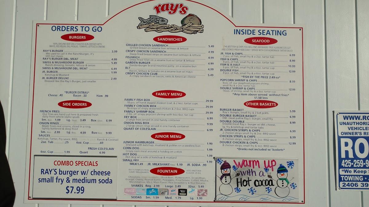 Menu at Ray's Drive In restaurant, Everett