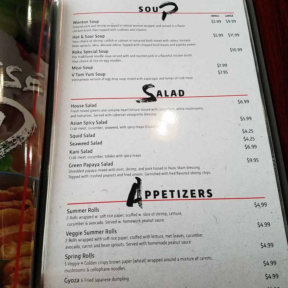 Menu at Roku Sushi & Pho restaurant, Bargersville