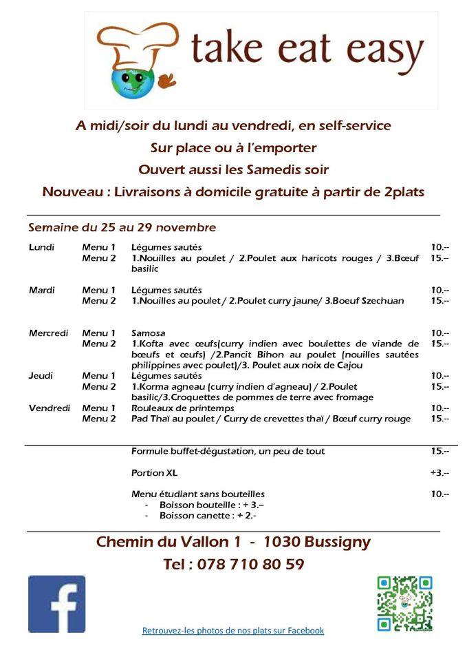 Speisekarte von Take Eat Easy. Cuisine du monde, Lausanne