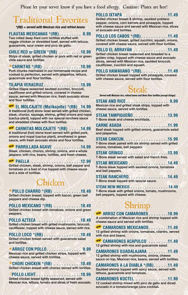 Menu at Agaves Mexican Grill restaurant, Henderson