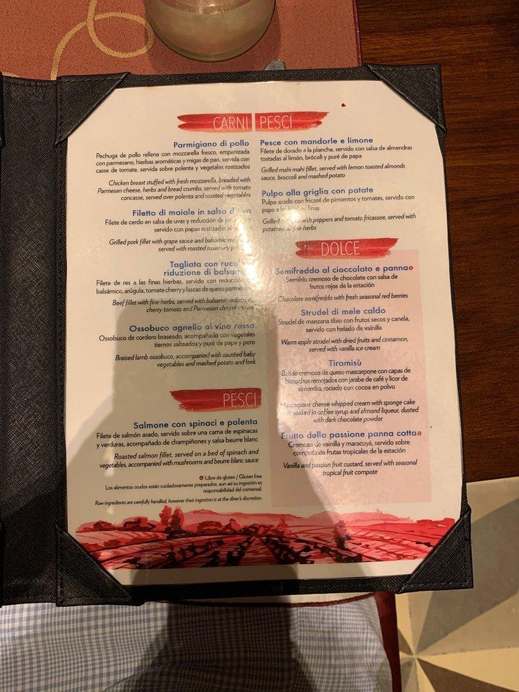 Menu at Melanzane restaurant, Puerto Vallarta