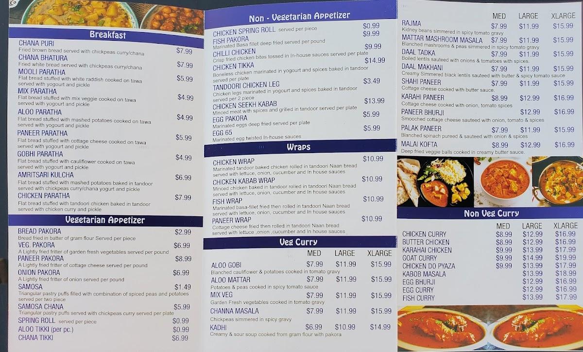 Menu at Mohan Dhabba restaurant, Caledon