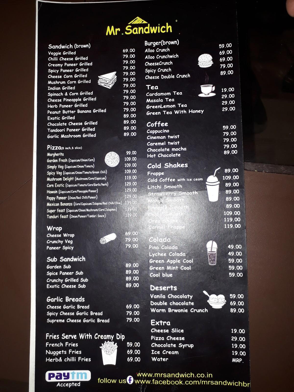 Menu at Mr. Sandwich, Bahraich -UP, Bahraich