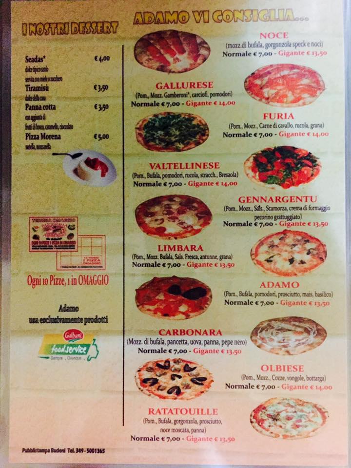 Menu au Pizzeria Adriano 2 da Adamo, Olbia