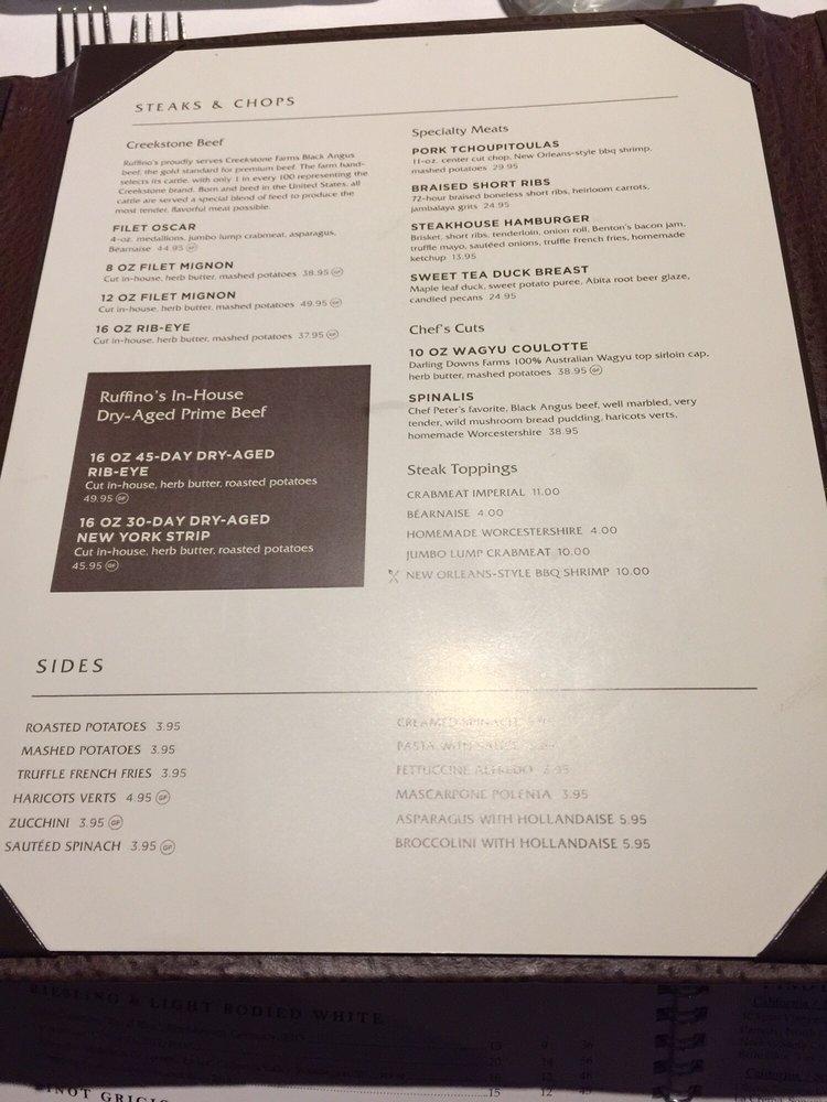 Menu at Ruffino's On The River steakhouse, Lafayette
