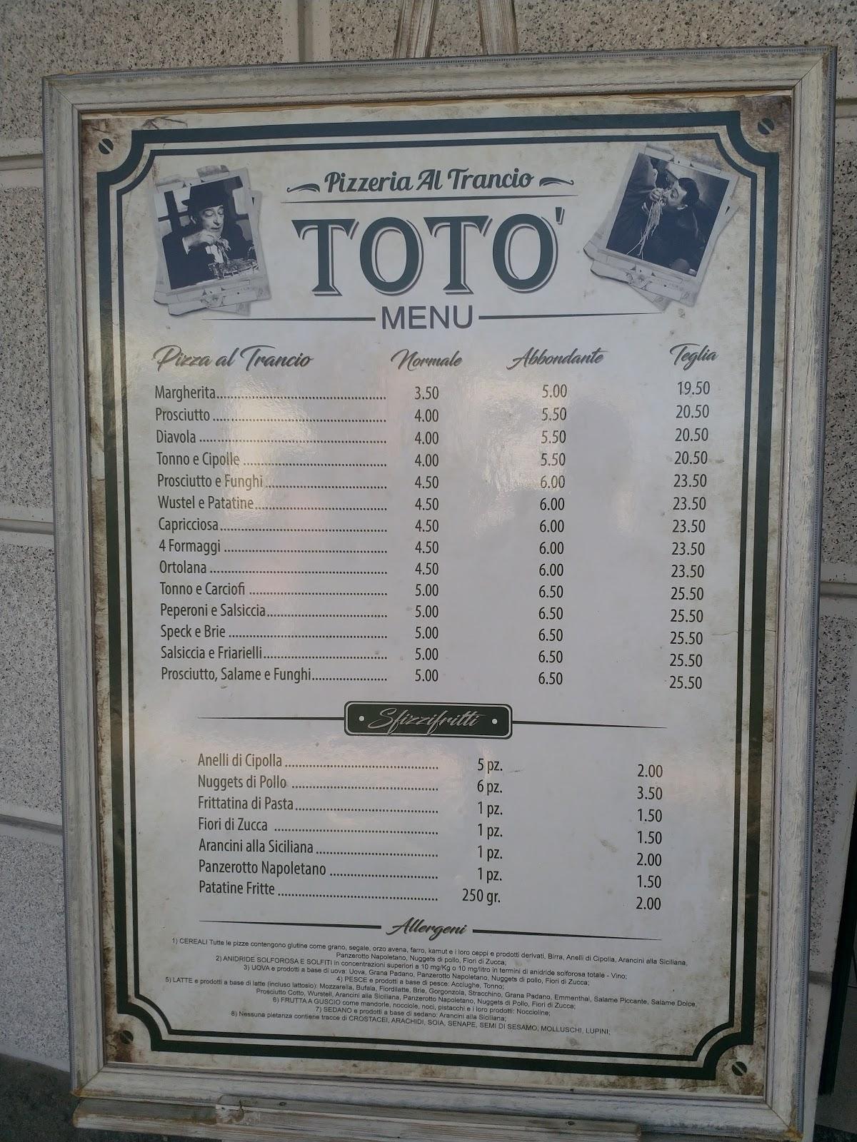 Menu da Totò Pizzeria al Trancio, Lissone