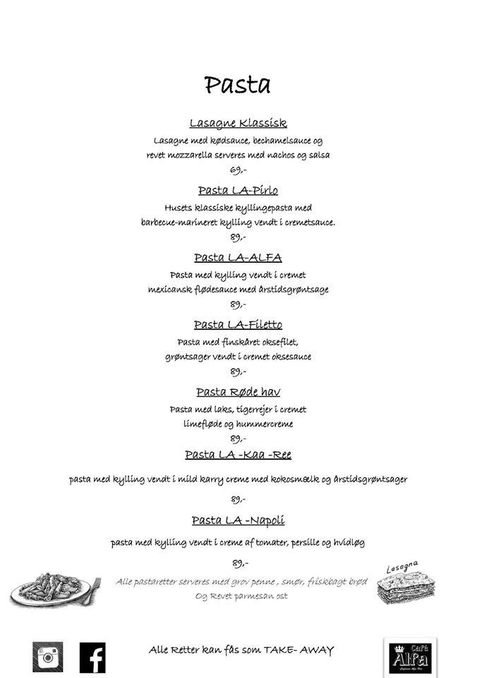 Menu at Café Alfa cafe, Holstebro