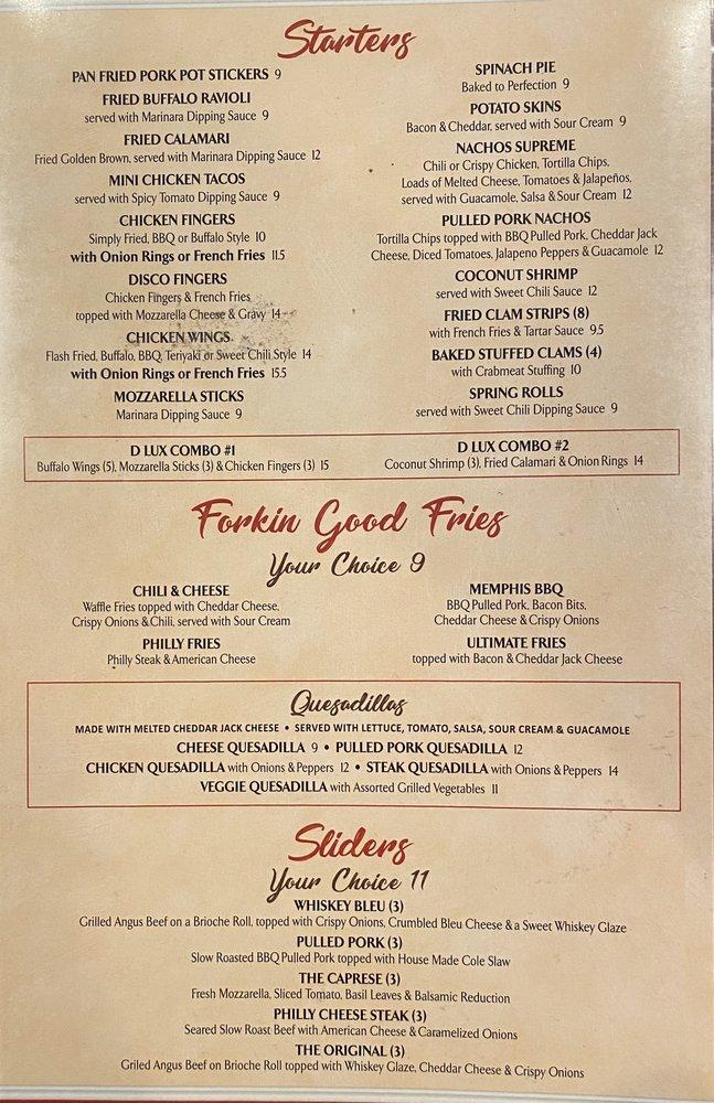 Menu at D lux Diner pub & bar, Middletown