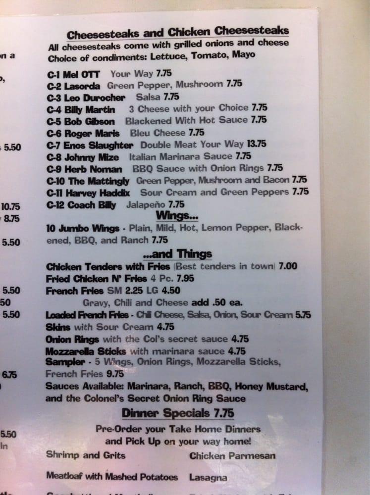 Menu at Dano's Diner restaurant, Atlantic Beach