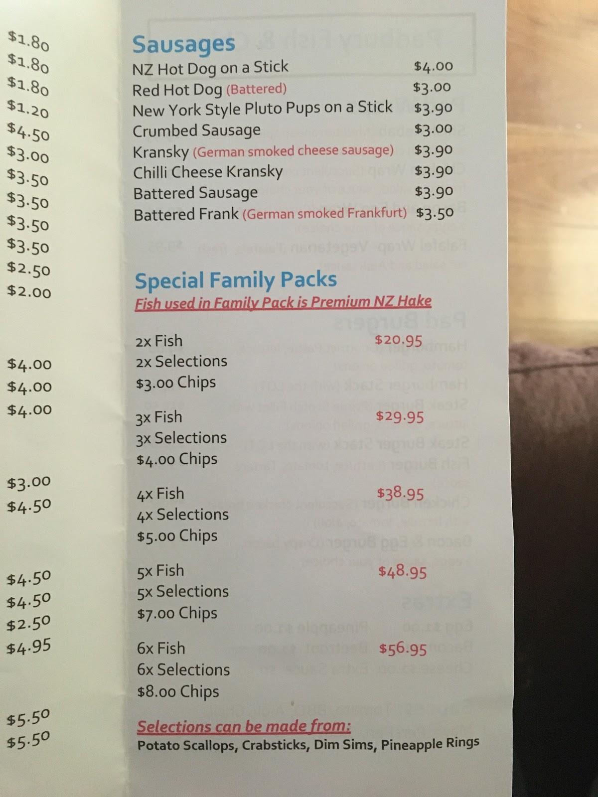 Menu at Padbury Fish and Chips restaurant, Padbury
