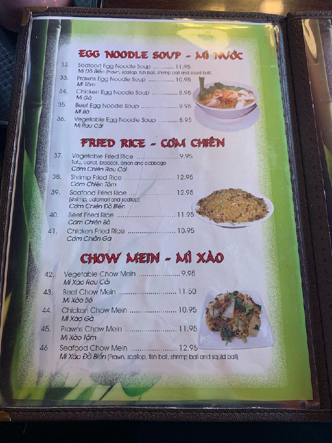 Menu at Phở Ever restaurant, Bellevue