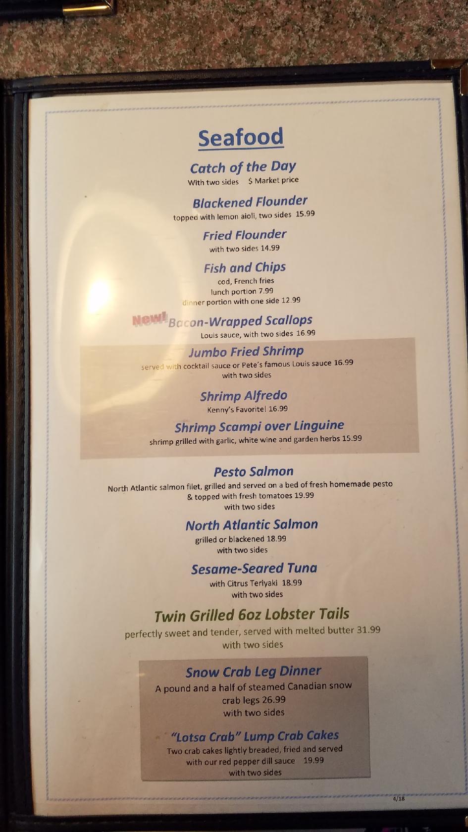 Menu at Rick's Restaurant & Sports Bar, Sneads Ferry