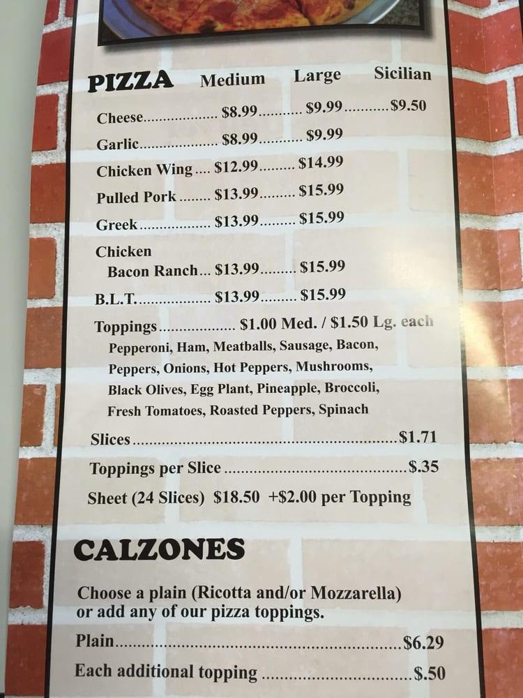 Menu at Robbie T's Pizza pizzeria, Jamesville