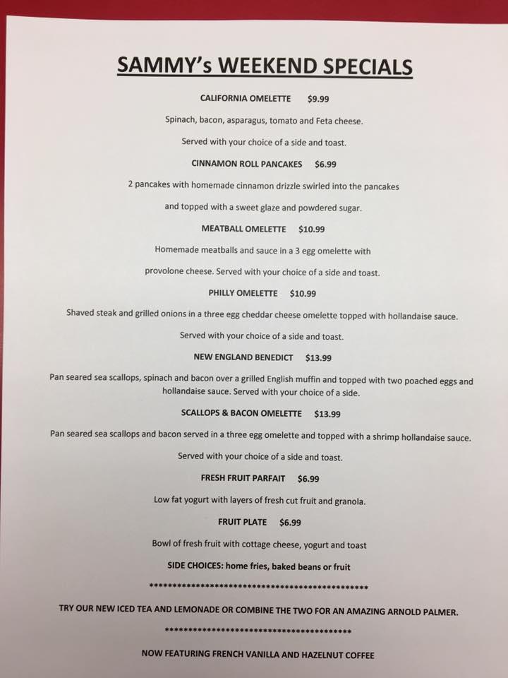 Menu at Sammy J's Breakfast Cafe, Salem