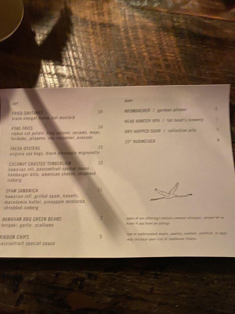 Menu at Strange Bird pub & bar, Indianapolis