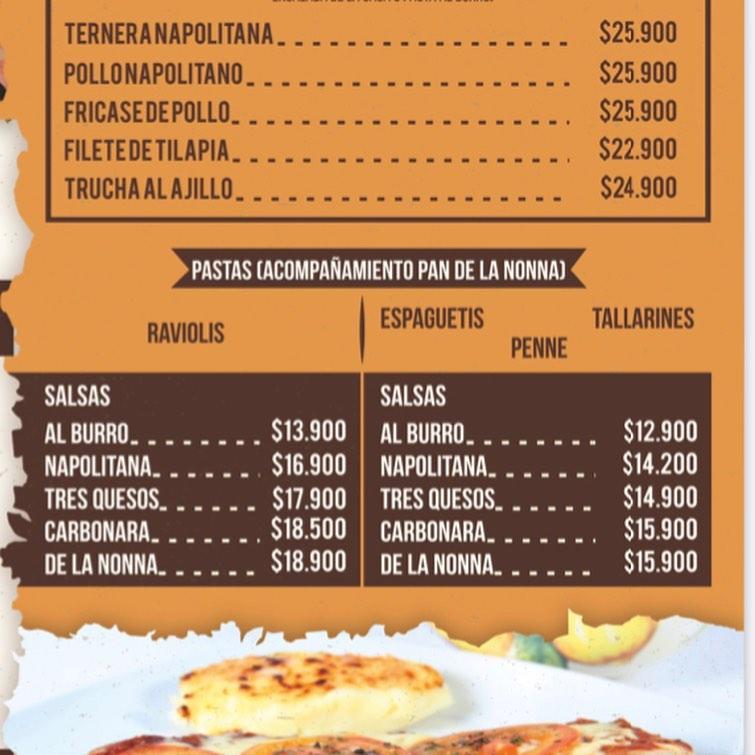 Carta del café La Dolce Nonna, Paipa