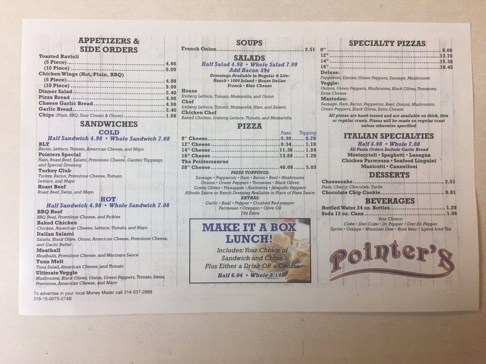 Menu at Pointers Pizza pizzeria, Richmond Heights