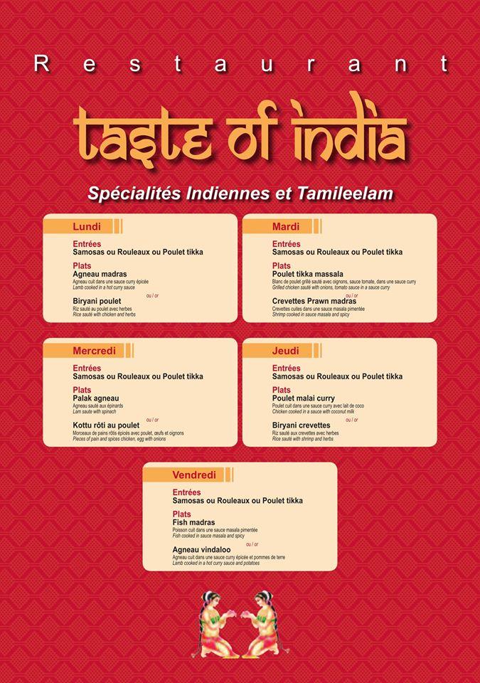 Menu at Taste Of India restaurant, Antibes