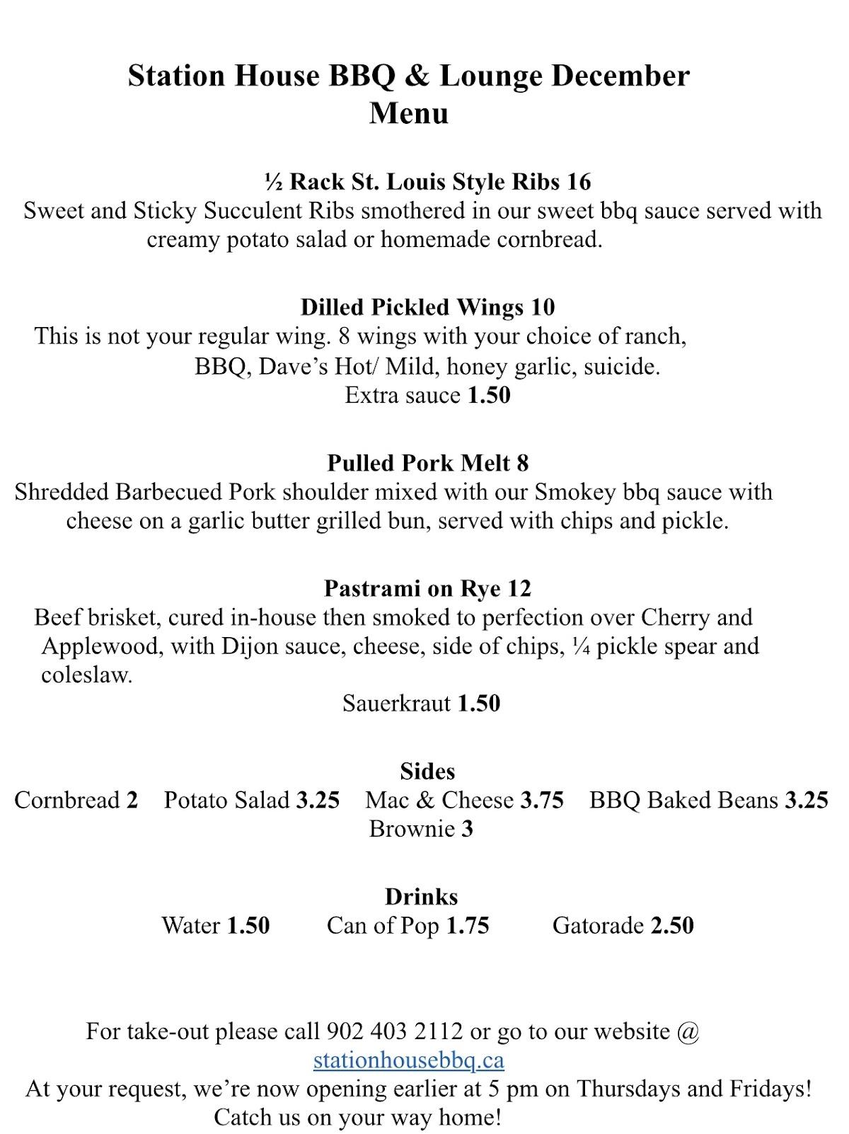 Menu at The Station House BBQ & Lounge, Wellington
