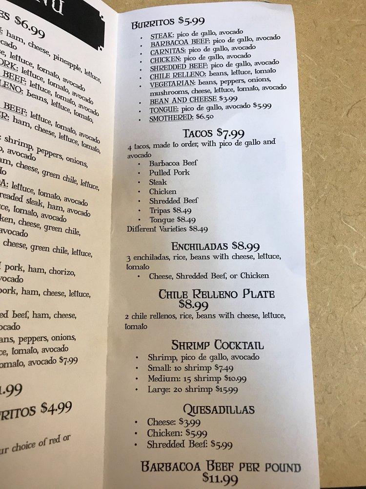 Menu at Tortas Rainbow restaurant, Española, 745 N Riverside Dr