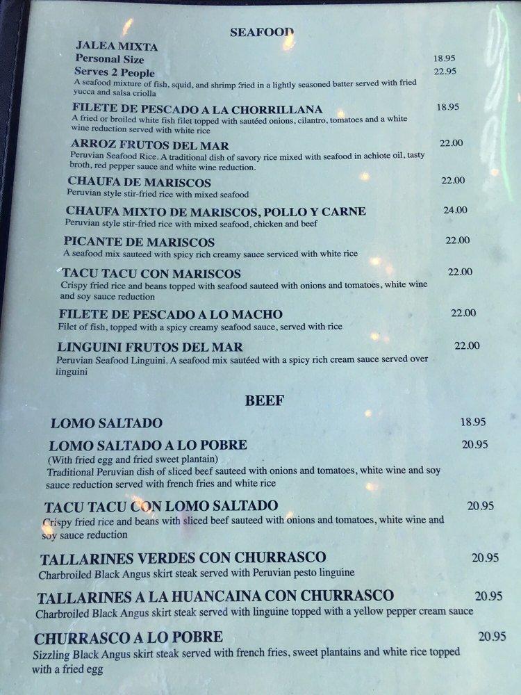 Menu at El Inka Grill restaurant, Orlando, Dr Phillips Blvd