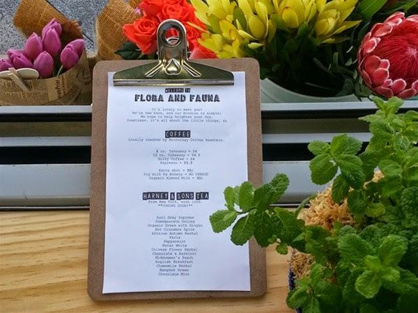 Menu at Flora & Fauna cafe, Perth