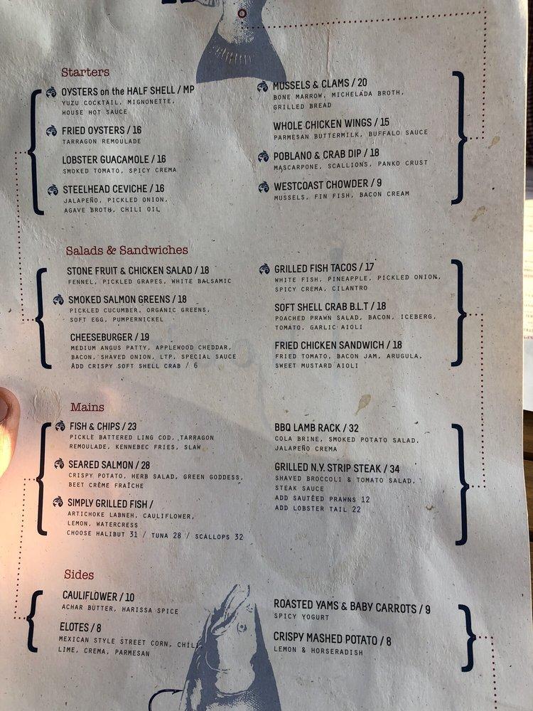Menu at Hook Restaurant, Vancouver