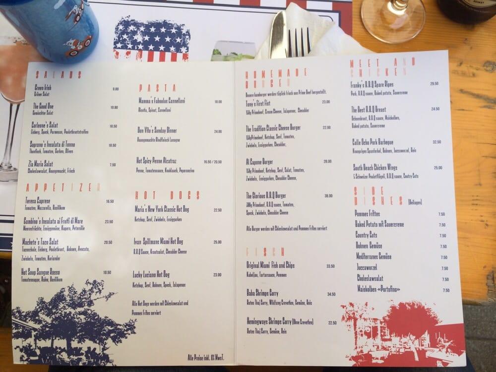 Menu at Portofino, Thalwil