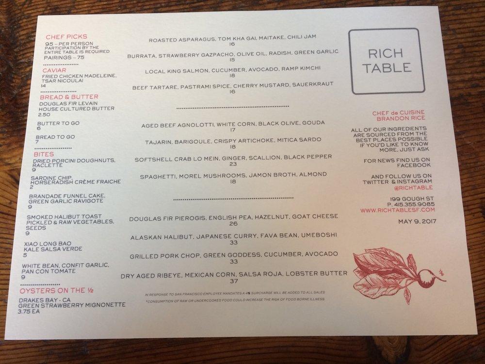Rich Table San Francisco Menu | Cabinets Matttroy