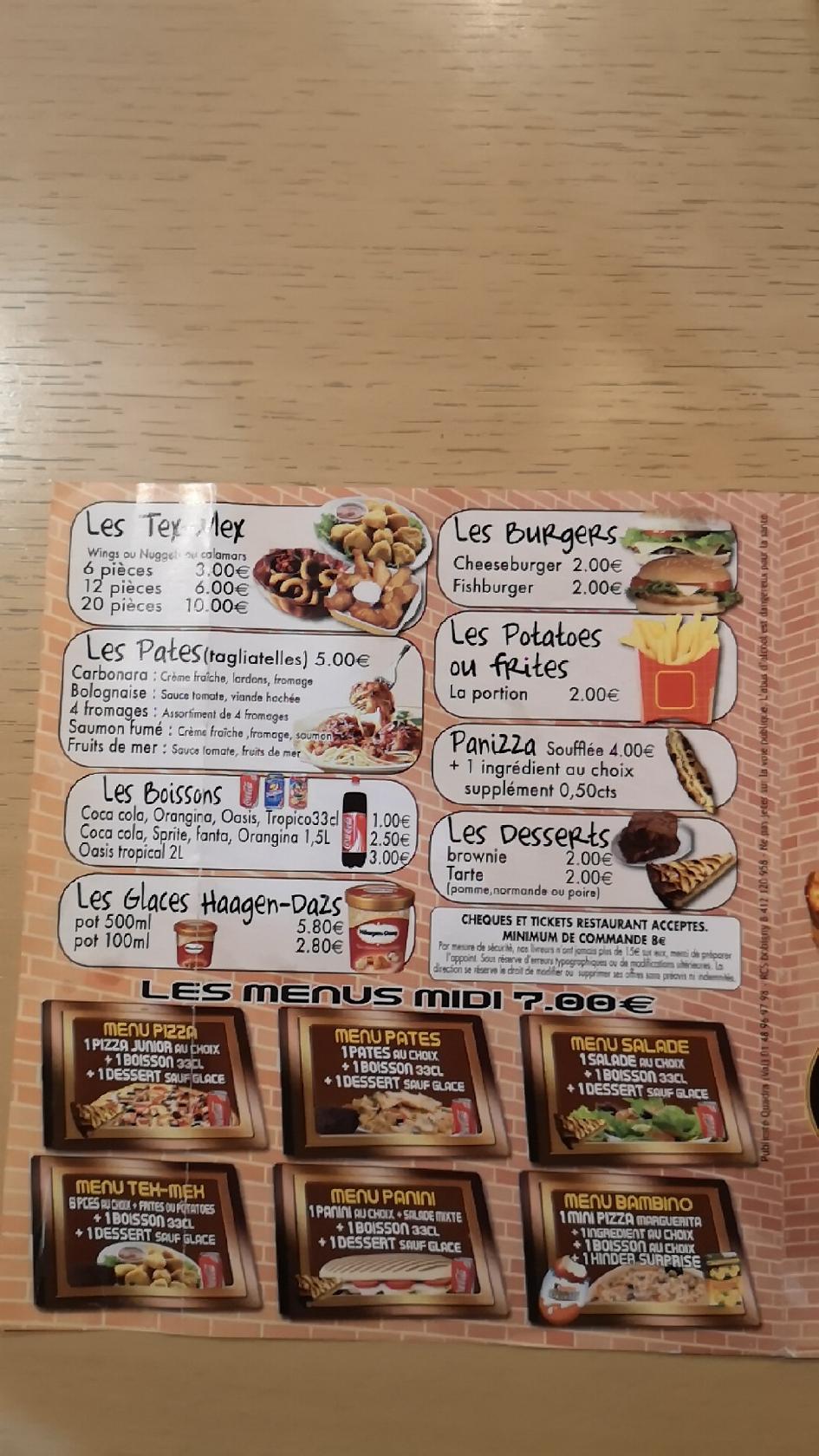 Menu at Royale Pizza restaurant, Aubervilliers