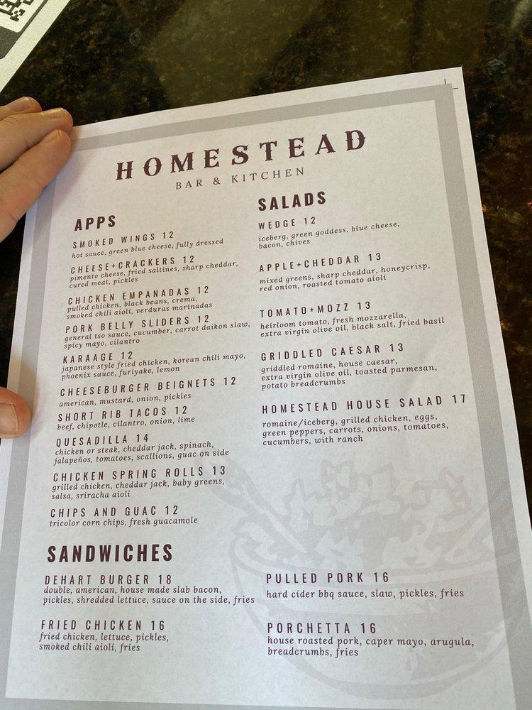 Menu at Homestead Bar & Kitchen, Morristown