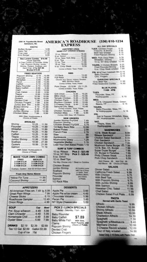 America Roadhouse Menu