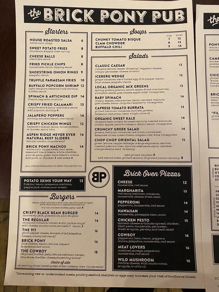Menu at The Brick Pony Pub, Basalt