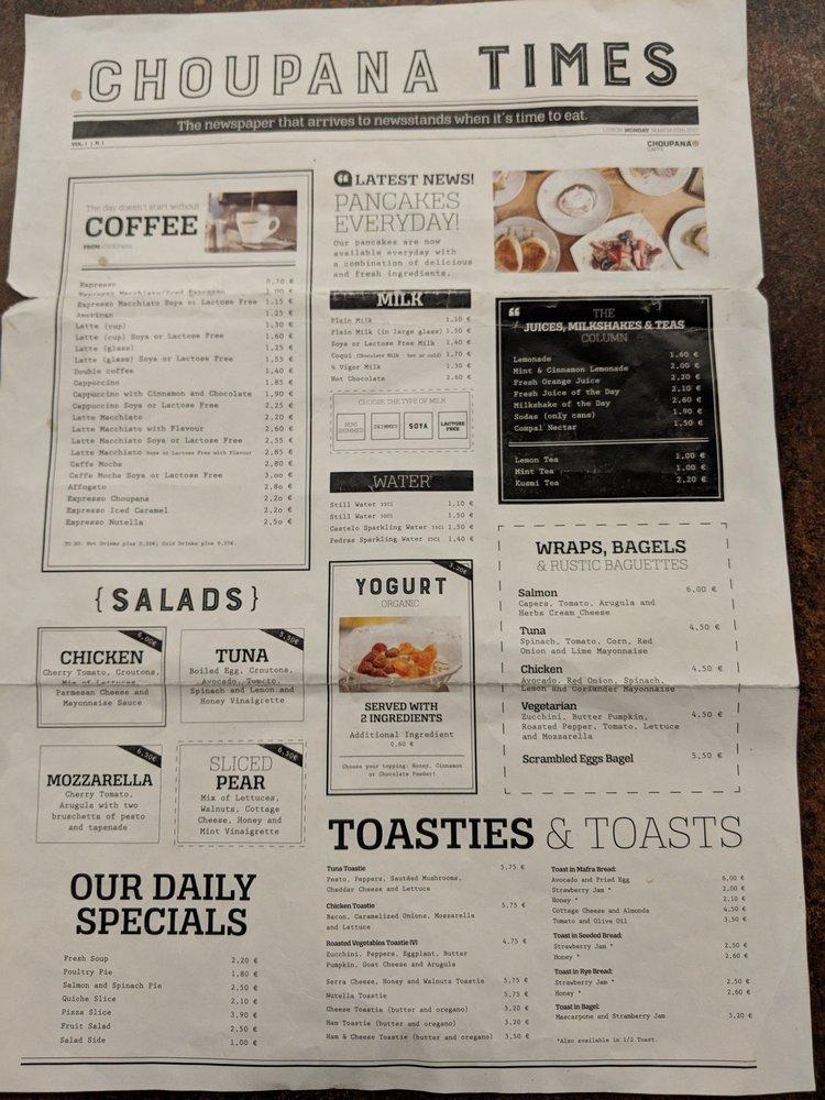 Menu em Choupana Caffé café, Lisboa, Av. da República 25A