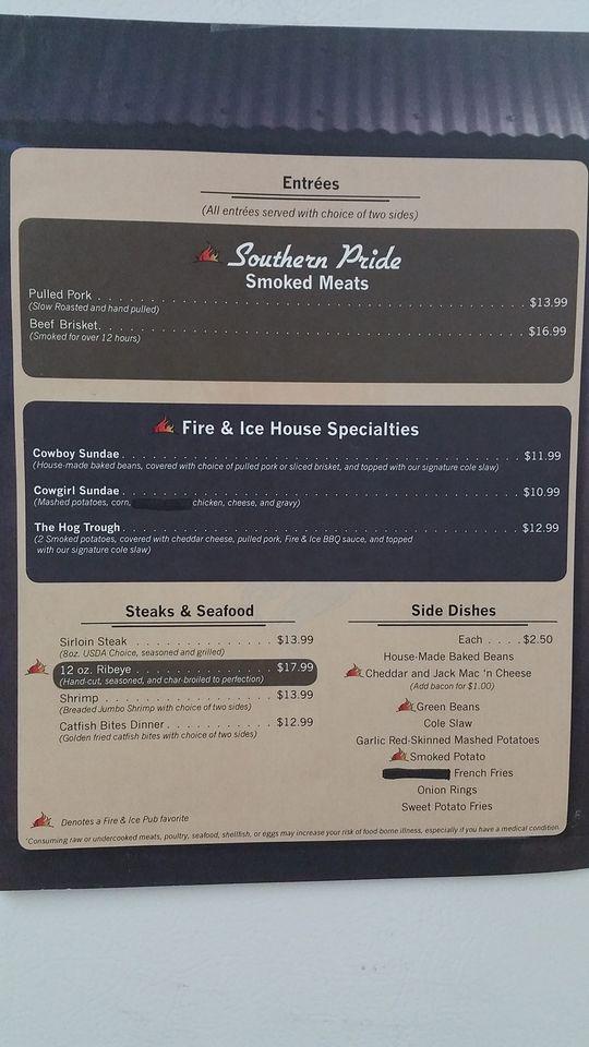 Menu at Fire & Ice Pub, Fredericksburg