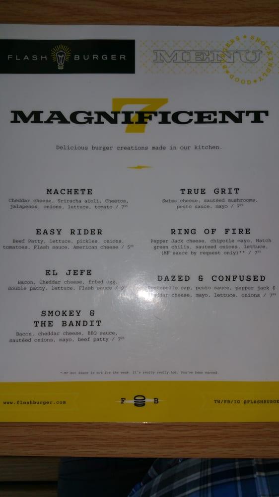 Menu at Flash Burger restaurant, Kenedy