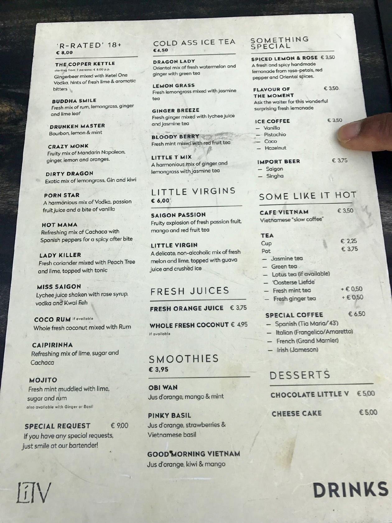 Speisekarte von Little V Rotterdam, Rotterdam