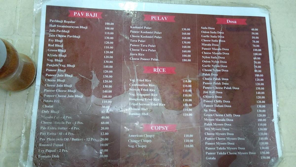 Menu at Mahesh Pav Bhaji, Surat, SMC Picnic Stall