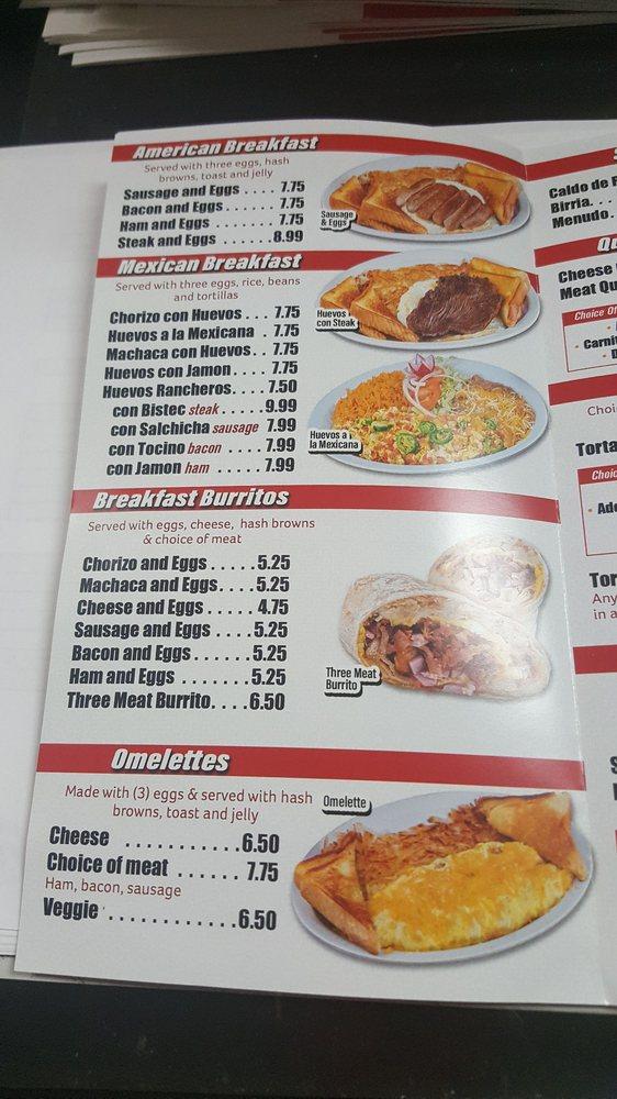 Menu at Taqueria Rico Taco restaurant, Portland