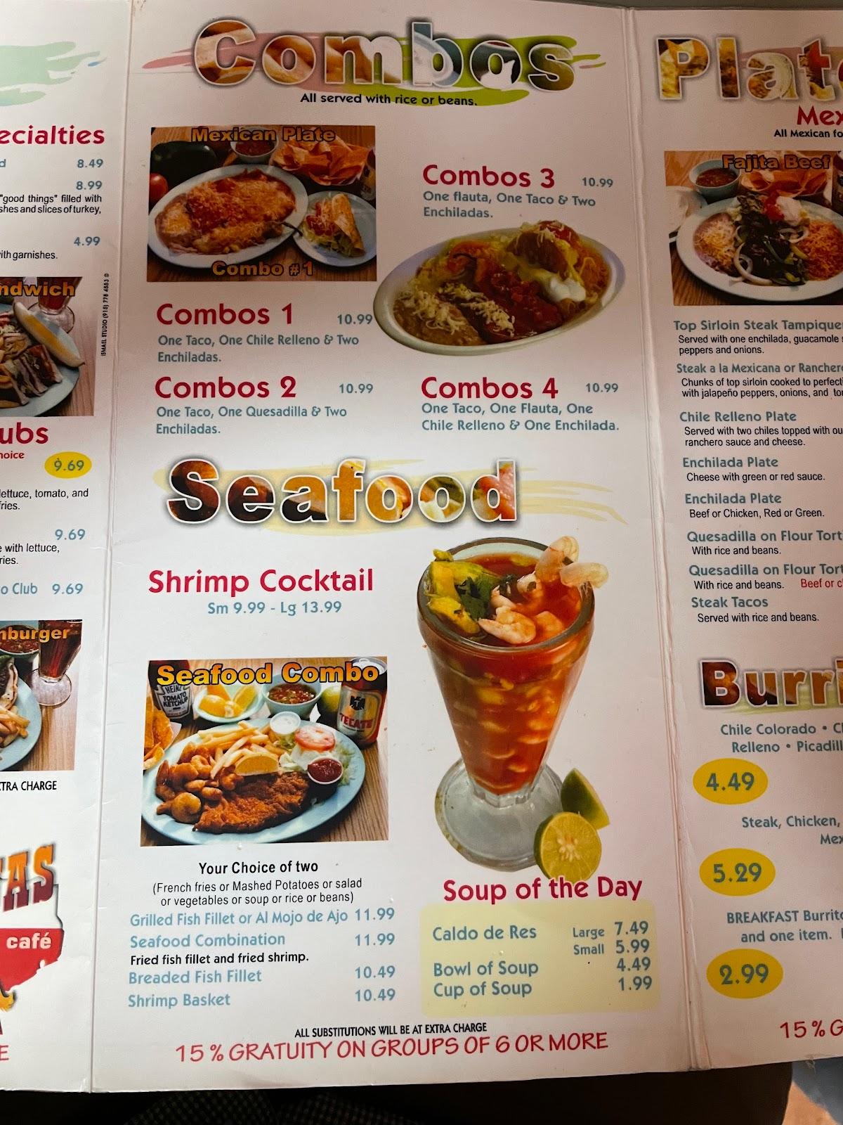 Menu at Tejas Cafe, El Paso, Dyer St