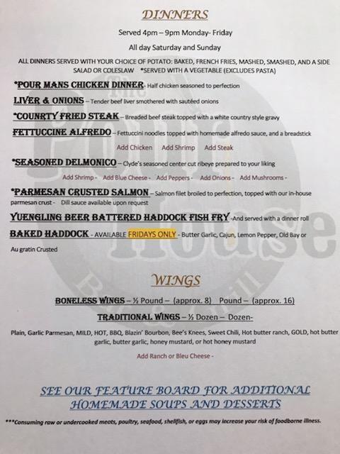 Menu at The Pour House Bar and Grill, Saint Marys